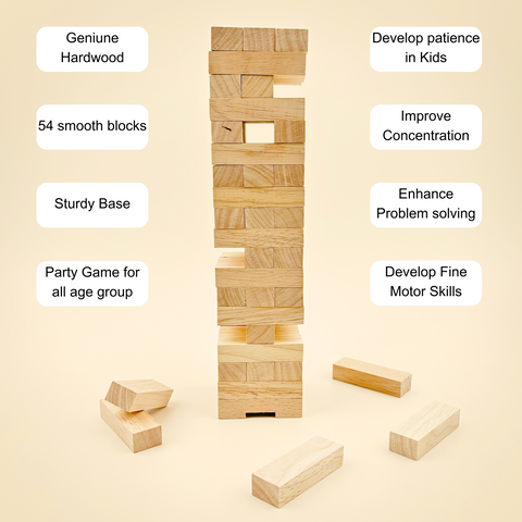 Wooden Tumbling Tower | Building blocks - 54 pieces – Keikotoys